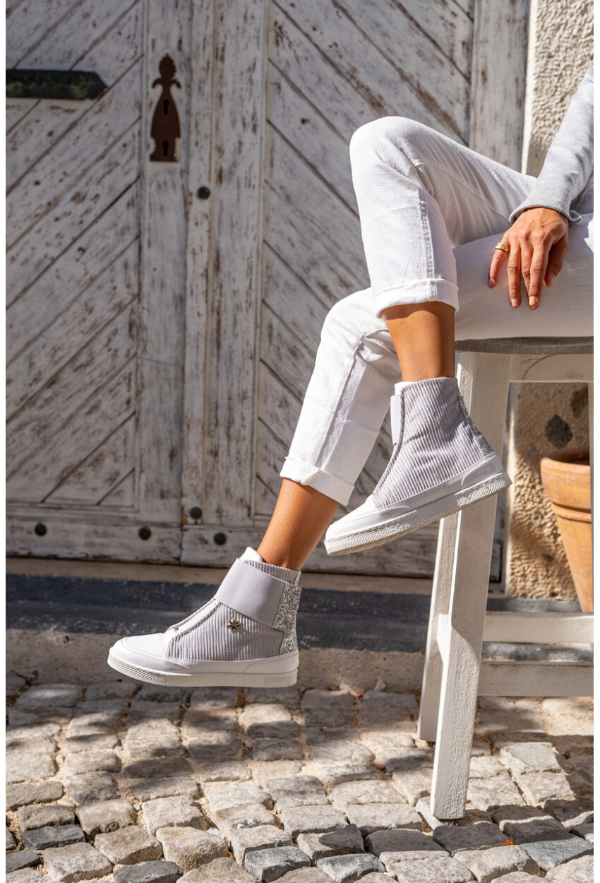 Guki35 Kadın Gri-Beyaz Günlük Rahat Vegan Hug High Top Sneaker Gk ...