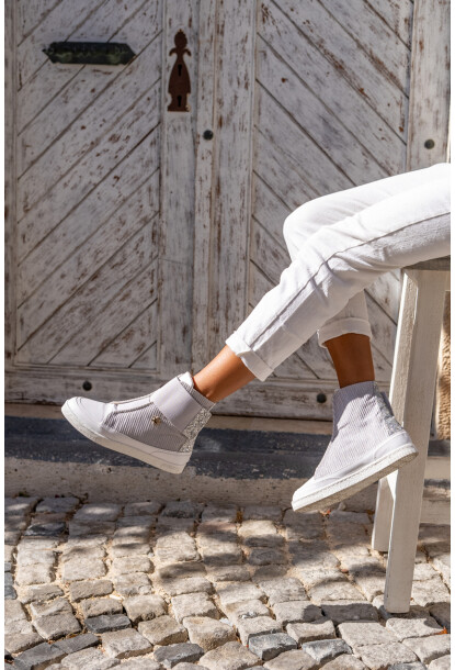 Guki35 Kadın Gri-Beyaz Günlük Rahat Vegan Hug High Top Sneaker Gk ...